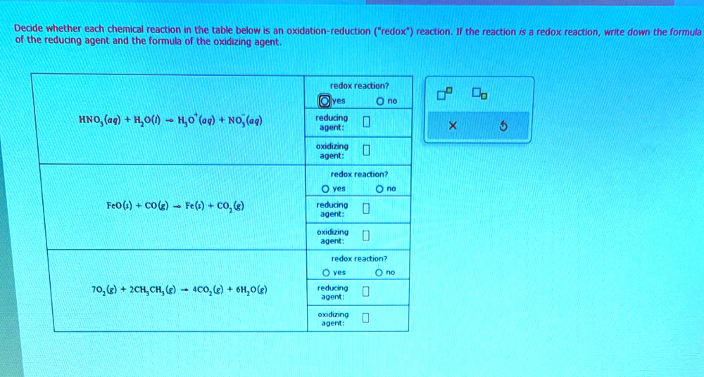 SOLVED: Decide whether each chemical reaction in the table below is an ...