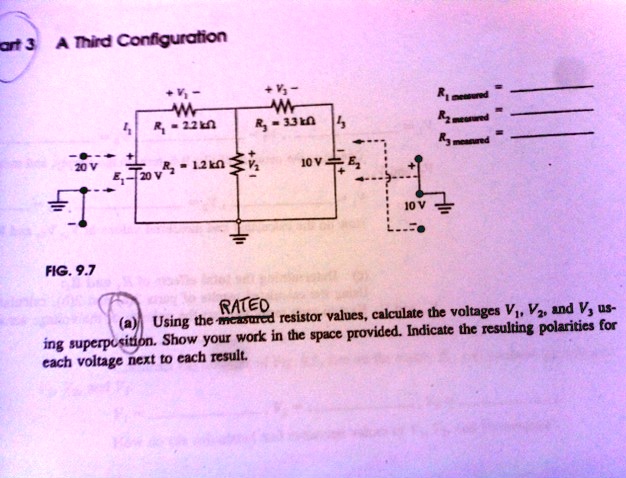 SOLVED: Using the RATED resistor value, calculate the voltages V1, V2, and V3 using ...