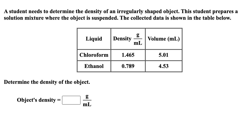 SOLVED: A student needs to determine the density of an irregularly ...