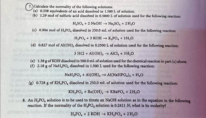 SOLVED: 7. Calculate the normality of the following solutions: (a) 0. ...