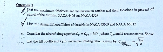 please solve part c clearly question1 chord of the airfoilsnaca 4406 ...