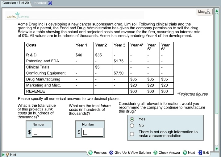 SOLVED: Map oBo sapling]learning Acme Drug Inc is developing a new ...