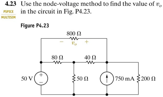 4.23 Use the node-voltage method to find the value of vo in the circuit in Fig. P4.23.