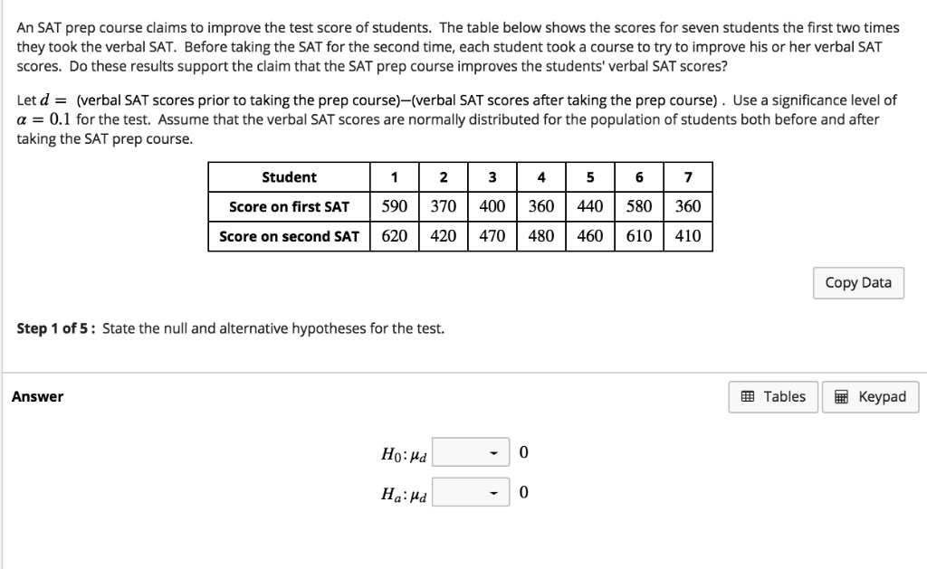 SOLVED:An SAT prep course claims to improve the test score of students ...