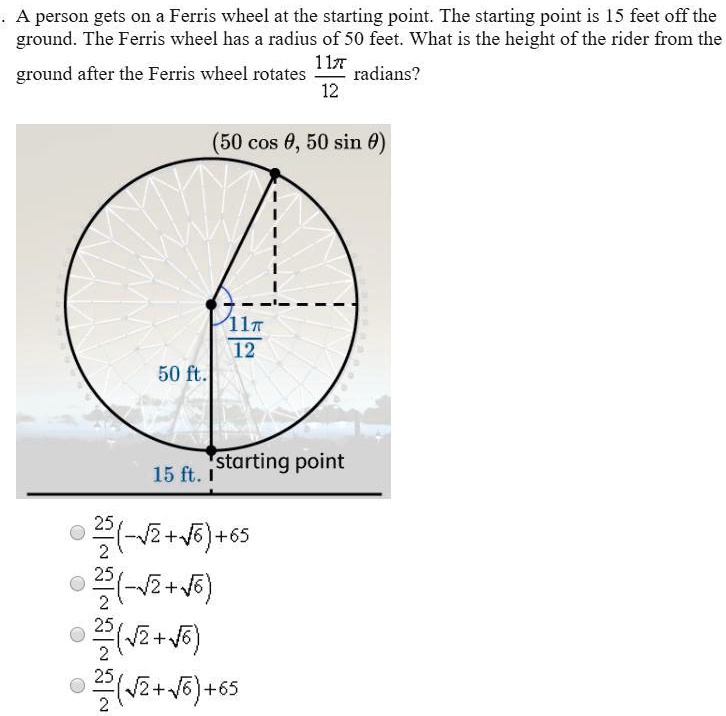a person gets on a ferris wheel at the starting point the starting ...