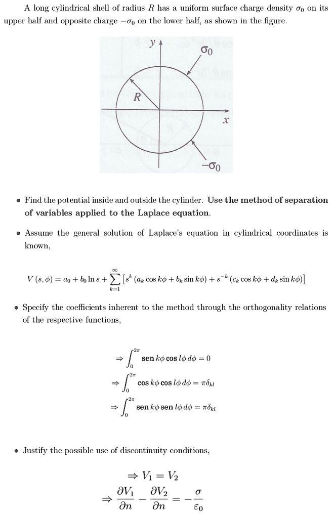 SOLVED: A long cylindrical shell of radius R has a uniform surface ...