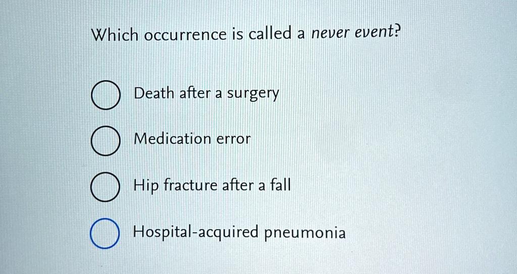 which occurrence is called a never event death after a surgery ...