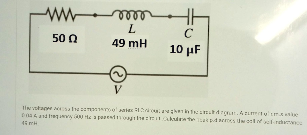 SOLVED: The voltages across the components of series RLC circuit are given in the circuit ...