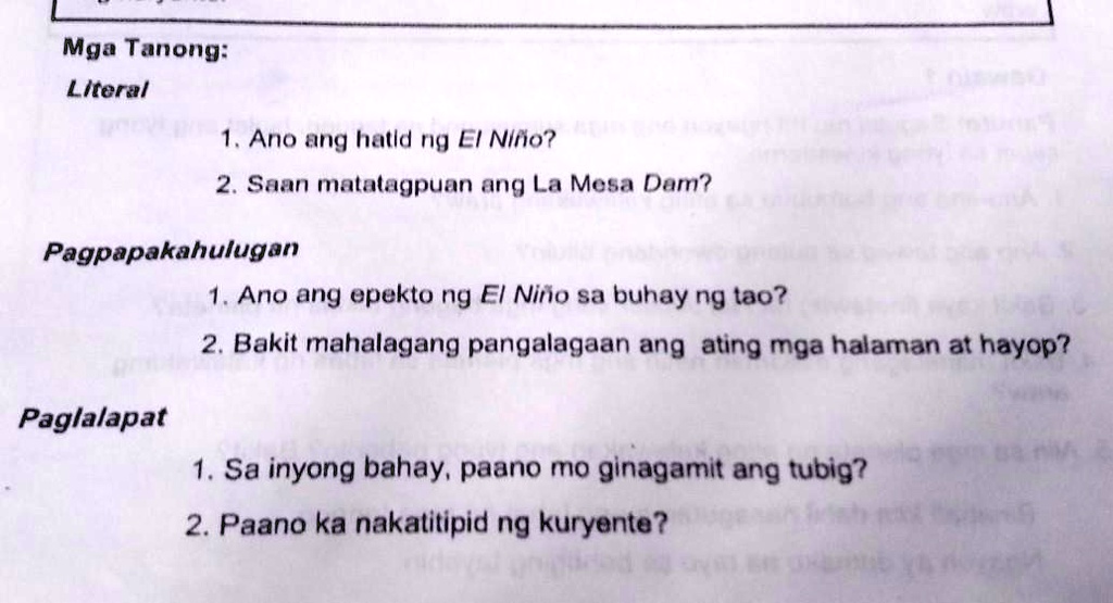 1 ano ang hatid ng el nino 2 saan matatagpuan ang la mesa dam ...
