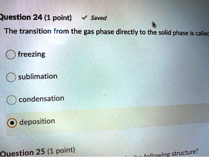 SOLVED: Question 24 (1 point) Saved The transition from the gas phase ...