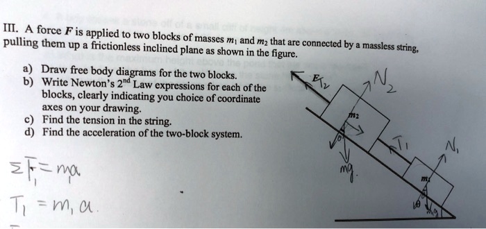 iti force fis applied to two blocks pulling them up of masses m frictionless and mz that are ...