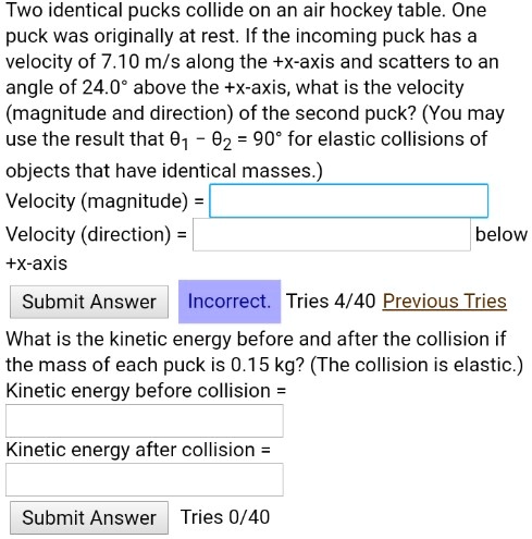 SOLVED:Two identical pucks collide on an air hockey table: One puck was ...