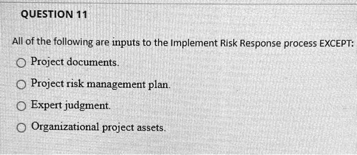 SOLVED: All of the following are inputs to the Implement Risk Response ...