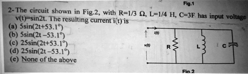 Fig.1 2-The circuit shown in Fig.2, with R=1/3 ?, L=1/4 H, C=3F. has ...