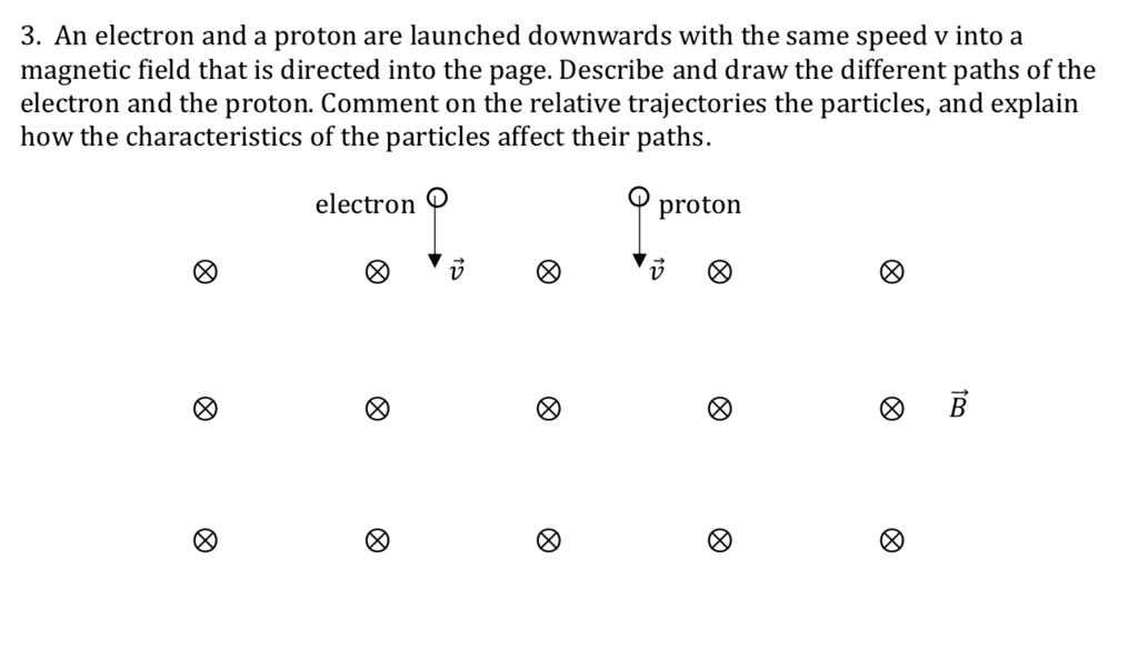 3 an electron and a proton are launched downwards with the same speed v ...