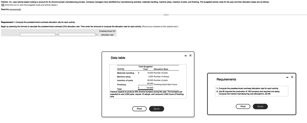 Fletcher, Inc. uses activity-based costing to account for its chrome ...