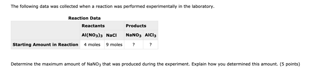SOLVED: '. The following data was collected when reaction was performed ...