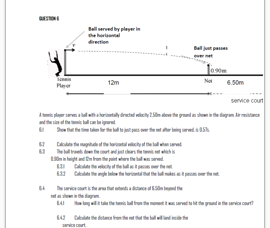 SOLVED: QUESTION 6 the horizontal direction A tennis player serves a ...