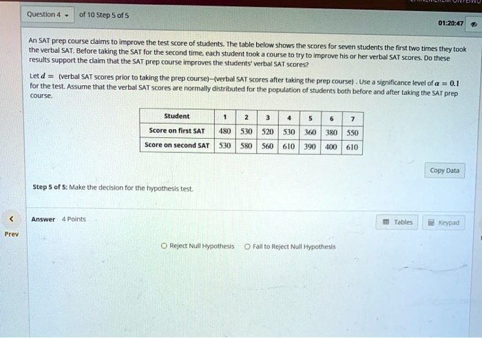 SOLVED: Qucstinn A of 10 Step of 5 01.20*47 An SAT prep course clalms ...