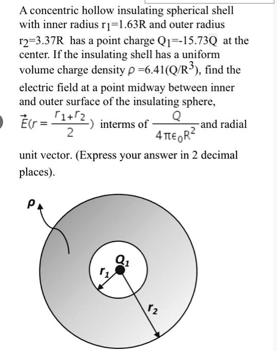 a concentric hollow insulating spherical shell with inner radius r163r and outer radius 2 337r ...