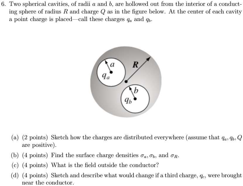 SOLVED: Two spherical cavities, of radii and b, are hollowed out from ...
