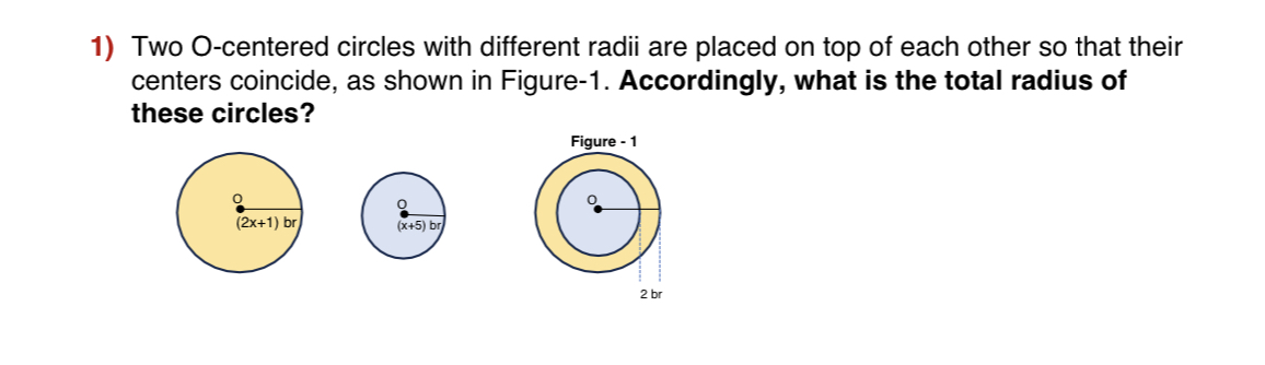 1) Two O-centered circles with different radii are placed on top of ...