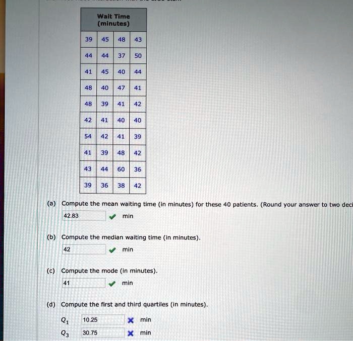 walt time mlnutes compute the mean waiting time in minutes for these 40 ...