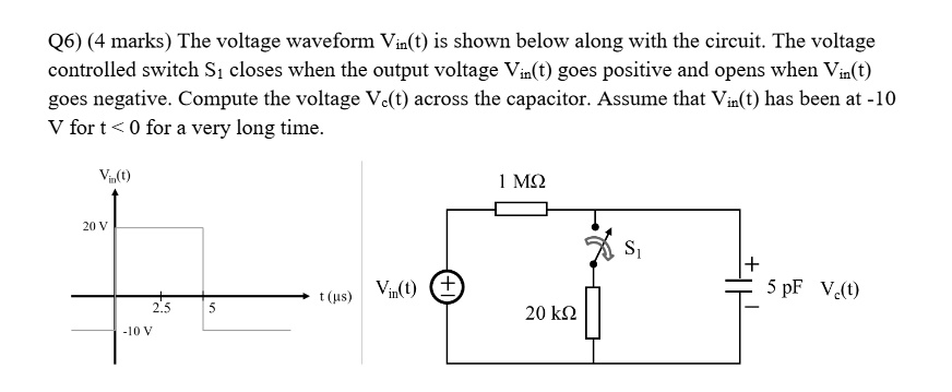 SOLVED: Q6 (4 marks): The voltage waveform Vin(t) is shown below along with the circuit. The ...
