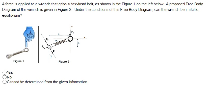 A force is applied to a wrench that grips a hex-head bolt,...