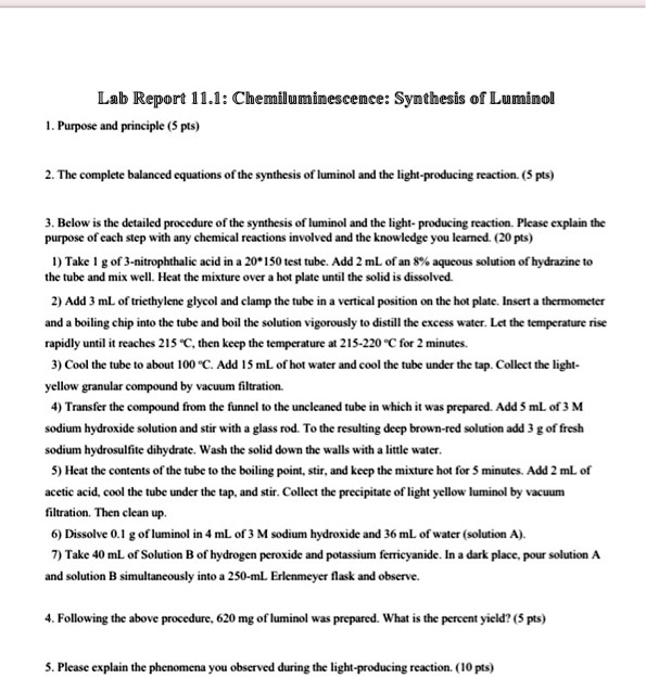 lab report ii chemilumicescence synthesis of luminol purpose and ...
