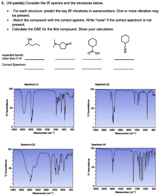 SOLVED: (14 pcints Consider the IR spectra and the structures below: For each structure: predict ...