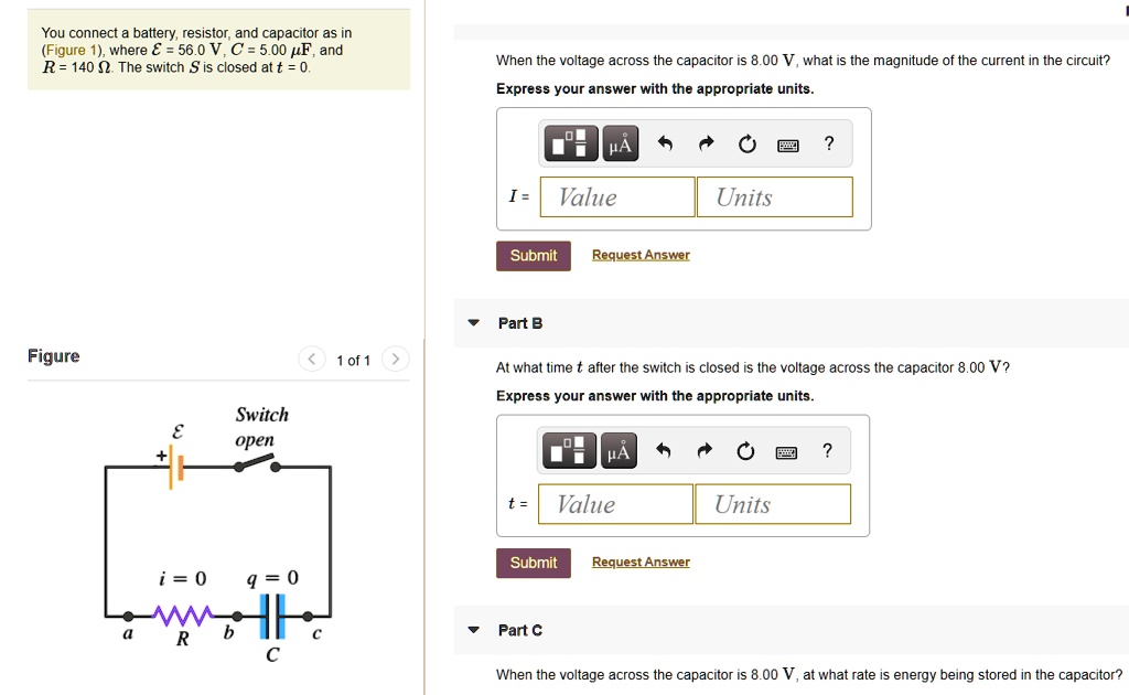 SOLVED: You connect the battery, resistor, and capacitor as in Figure 1 ...