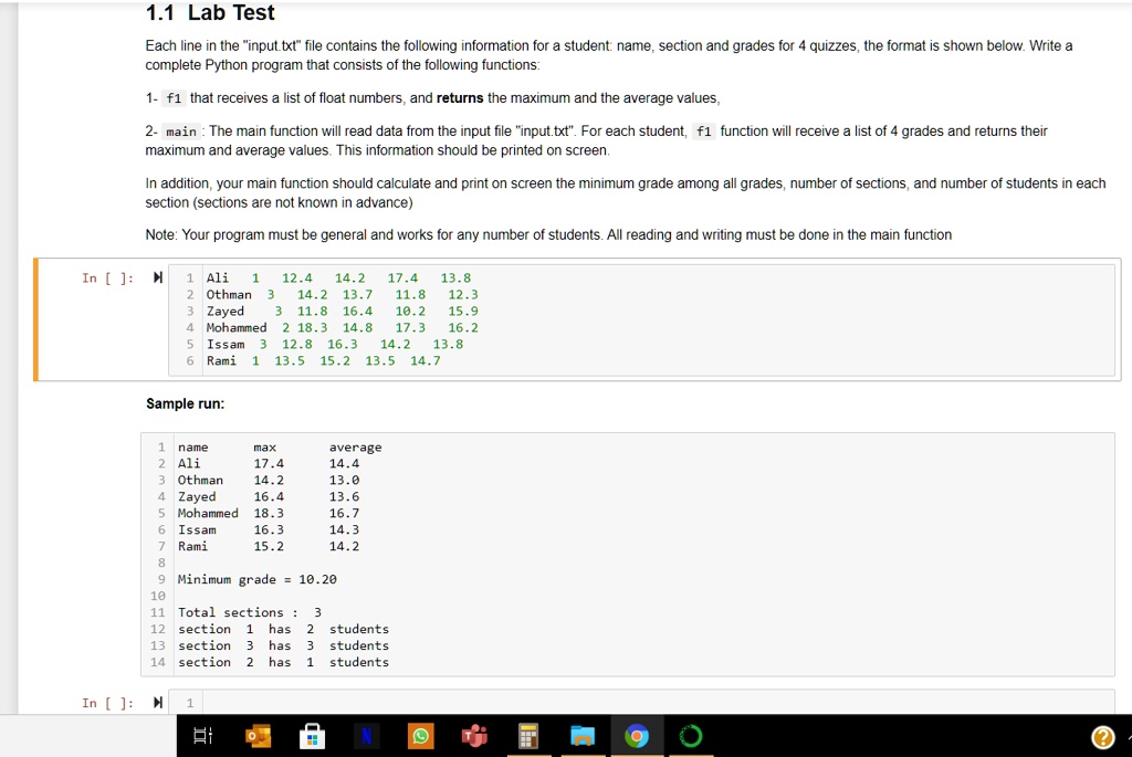 SOLVED: 1.1 Lab Test Each line in the input text file contains the ...
