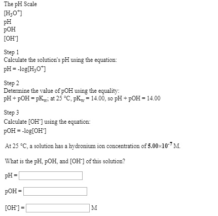 the ph scale jo poh oh step calculate the sluticn ph uinz the equation ...
