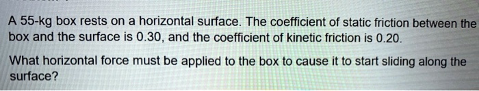 SOLVED: A 55-kg box rests on a horizontal surface. The coefficient of static friction between ...