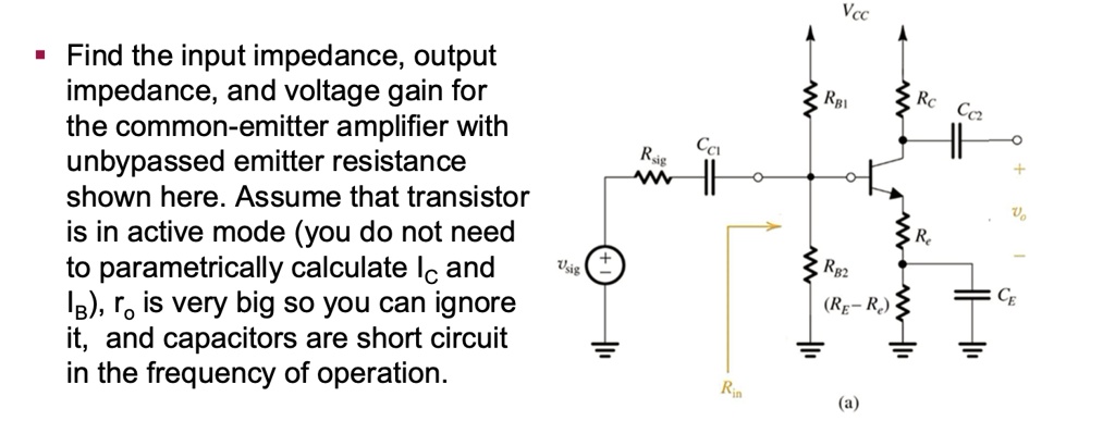 SOLVED: Find the input impedance, output impedance, and voltage gain for the common-emitter ...