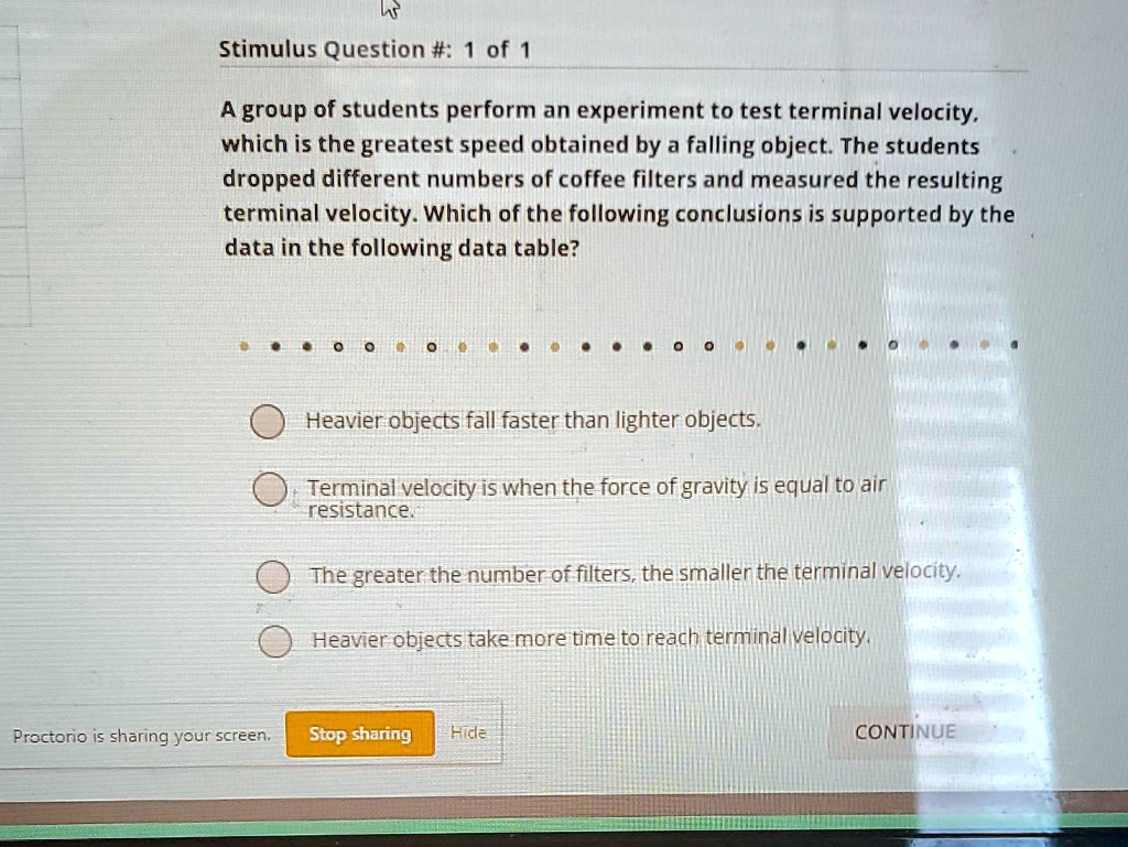 stimulus question 1 of 1 a group of students perform an experiment to ...