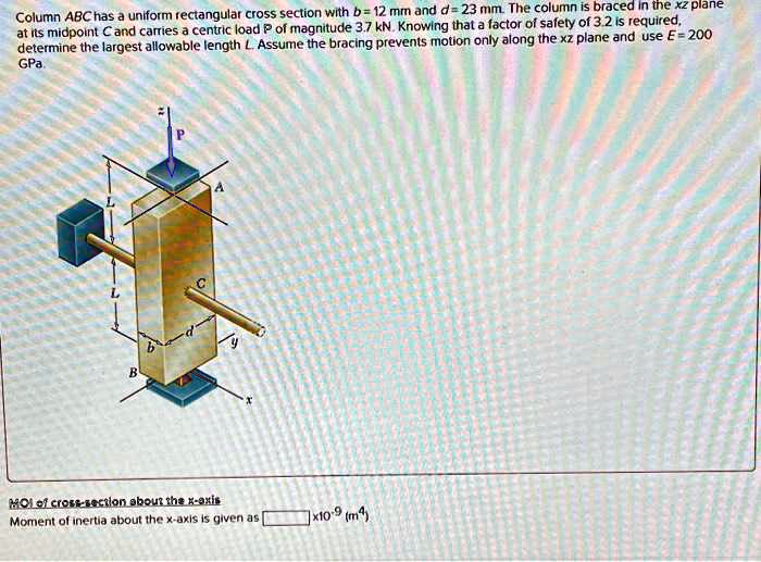 Column ABC has a uniform rectangular cross section with b = 12 mm and d ...
