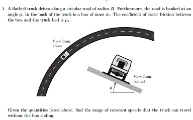 SOLVED: A flatbed truck drives along a circular road of radius R ...