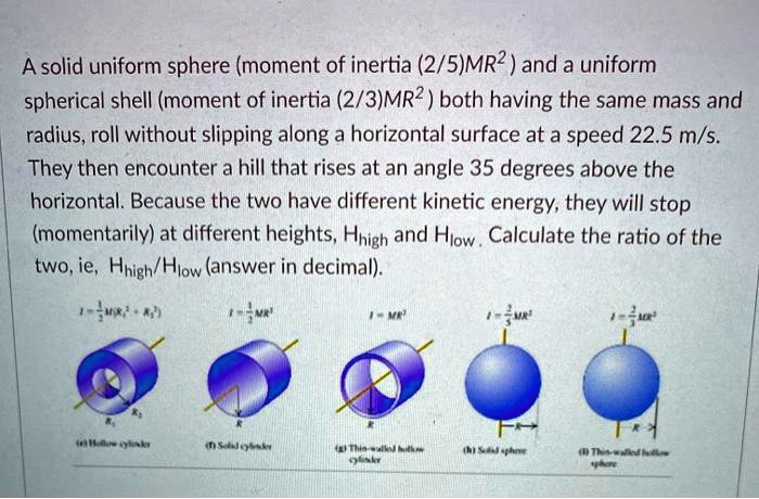 a solid uniform sphere moment of inertia 25mr and a uniform spherical shell moment of inertia ...
