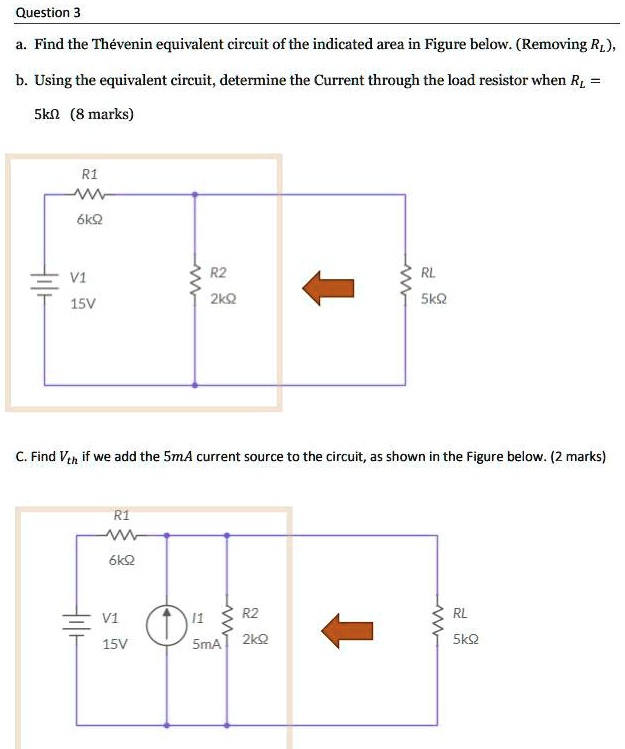a. Find the Thevenin equivalent circuit of the indicated area in Figure below. Removing R. b ...