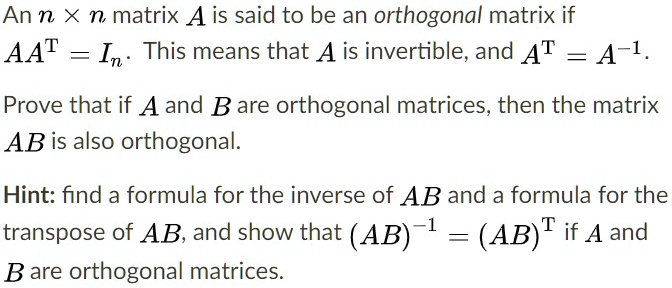 Orthogonal Matrix Formula