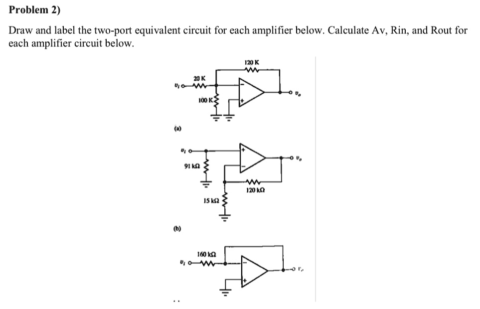 Problem 2) Draw and label the two-port equivalent circuit for each ...