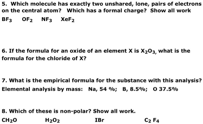 SOLVED: Which molecule has exactly two unshared, lone pairs of electrons on the central atom ...
