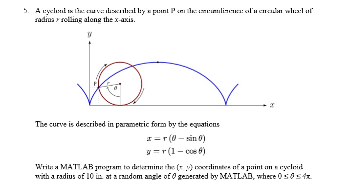 SOLVED: 5. A cycloid is the curve described by a point P on the circumference of a circular ...