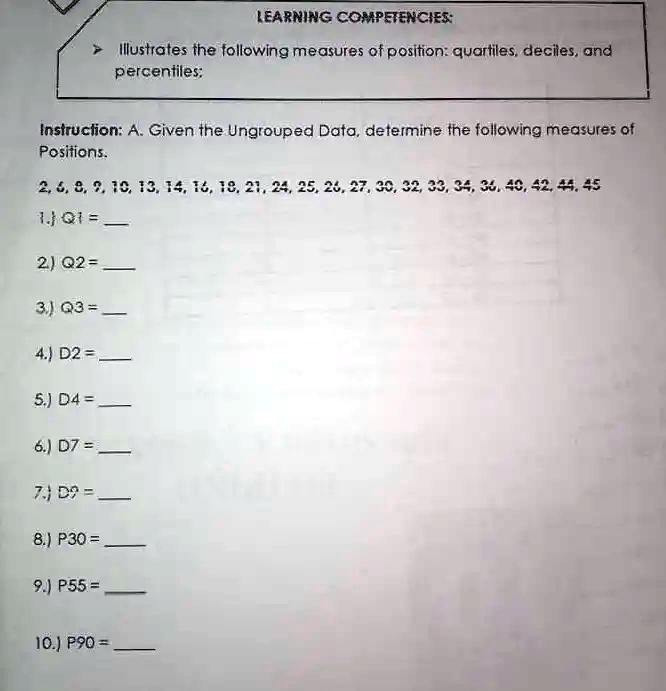 LEARNING COMPETENCIES: Illustrates the following measures of position ...