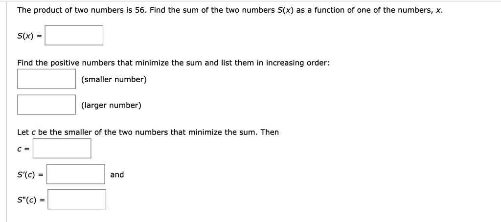 SOLVED: The product of two numbers is 56. Find the sum of the two ...