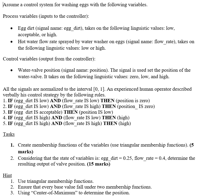 SOLVED: Assume a control system for washing eggs with the following ...