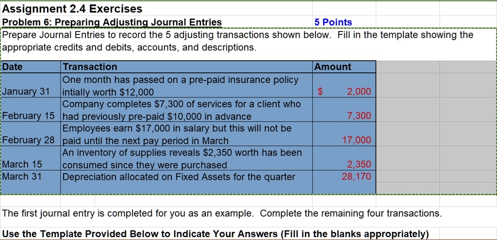 prepare journal entries to record the 5 adjusting transactions shown ...