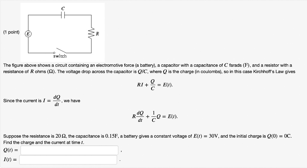 SOLVED: point) switch The figure above shows circuit containing an ...